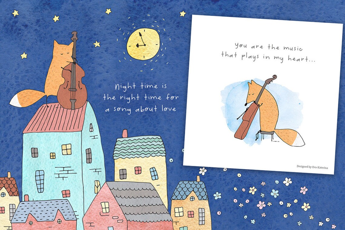 Animal Clipart Cute Fox Clipart Musician Seamless Patterns Little Foxes ...