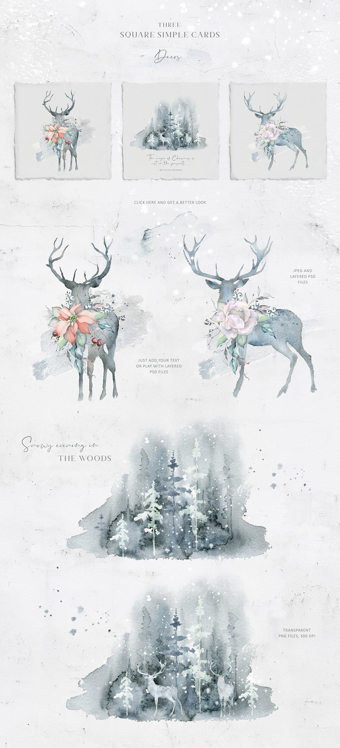 Christmas Clipart Collection. Christmas Graphics, Poinsettia, Deers ...