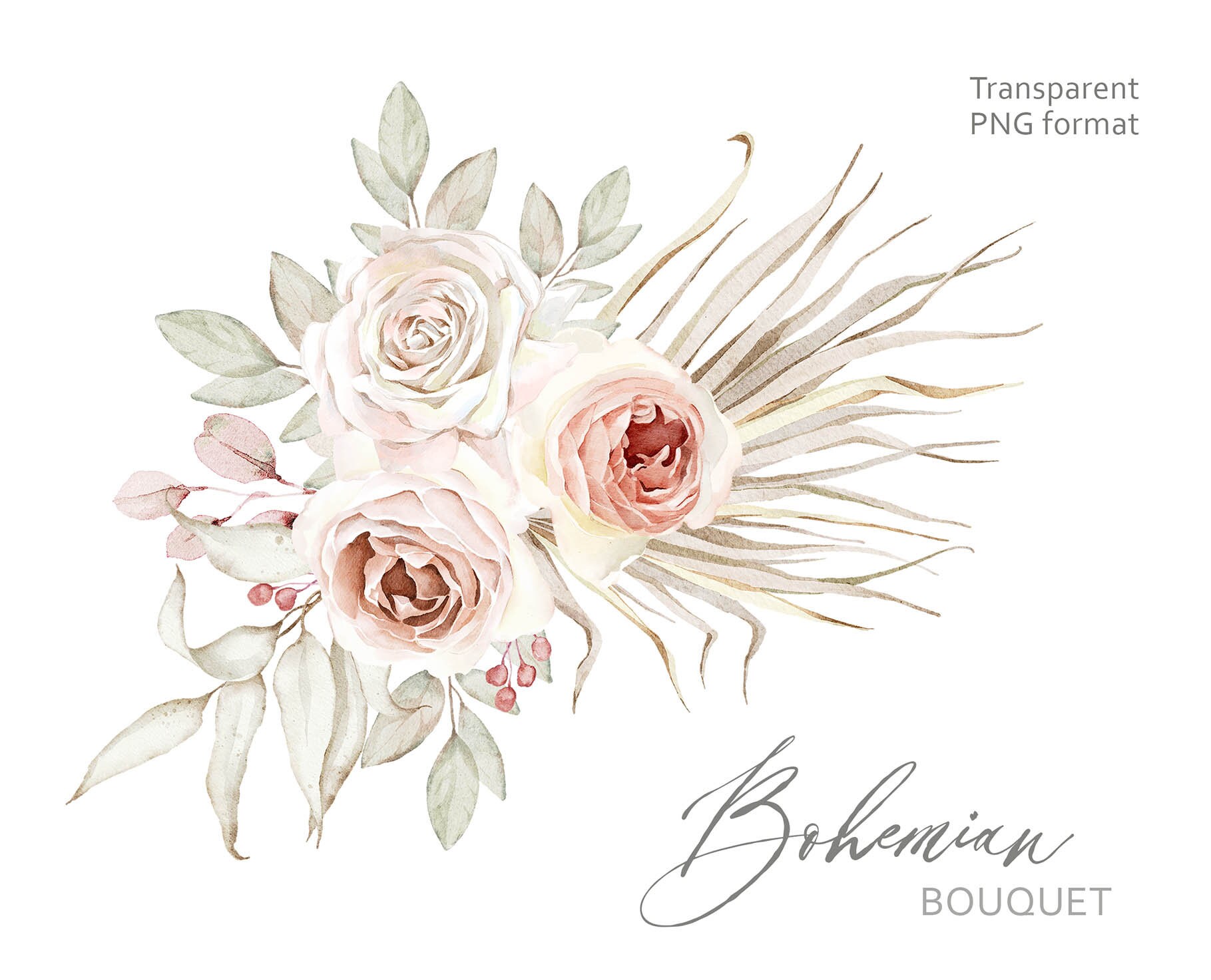 Roses Clipart Watercolor Bohemian Flower Floral Bouquet Pale - Etsy