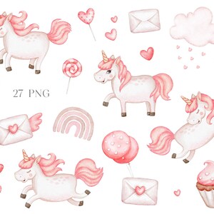 Cute Unicorn Watercolor Clipart. Watercolor Valentine's Day Clipart ...