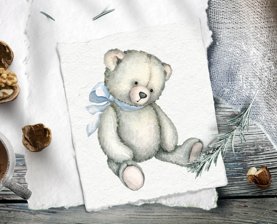 Teddy Bear Watercolor Clipart. Vintage Teddy Bear Toy. Watercolor ...