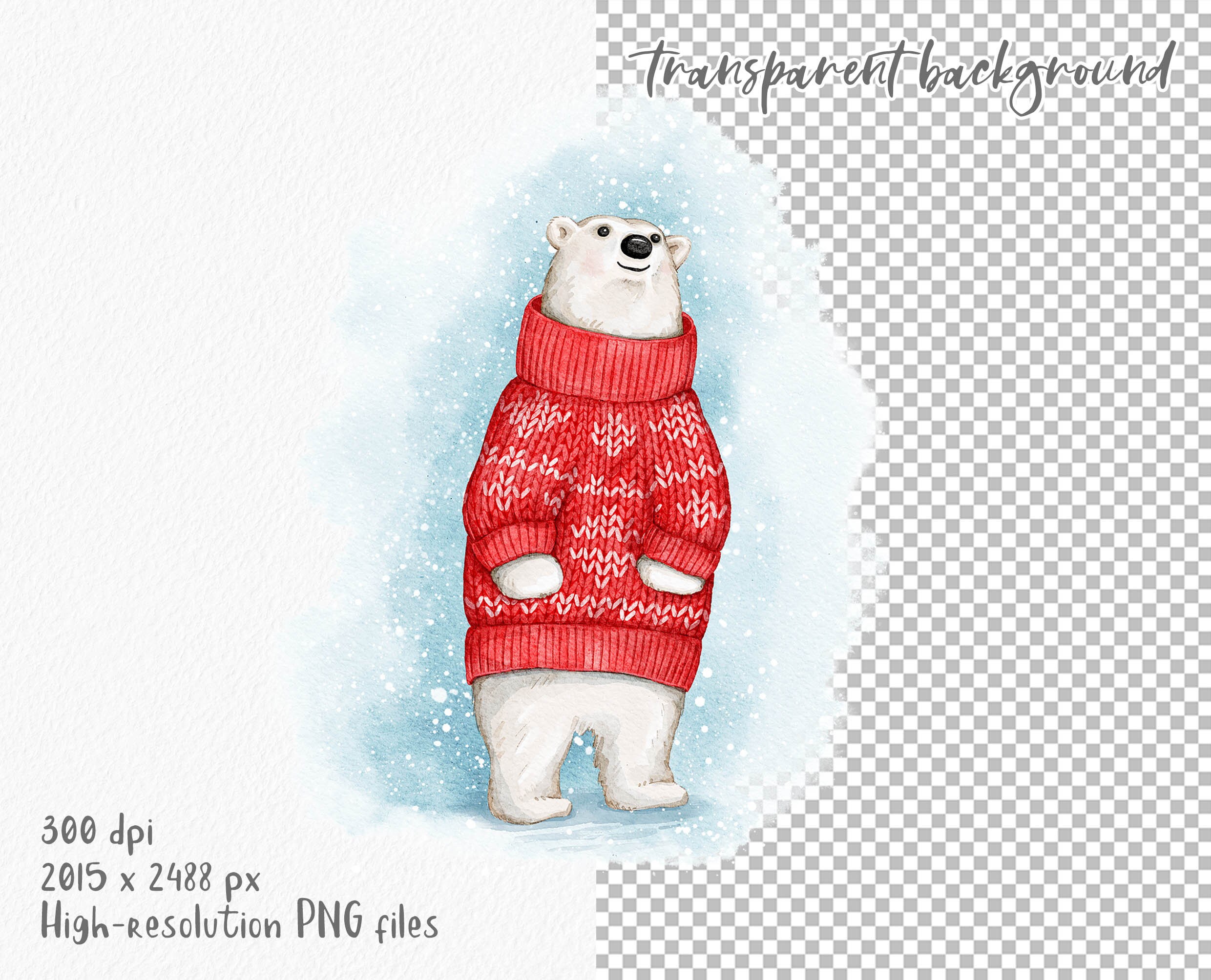 Polar Bear Clipart. Watercolor Polar Bear in a Christmas - Etsy