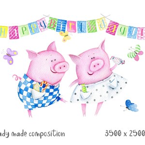 Little Pigs Clipart. Watercolor Piglets Clipart. Birthday Party Clipart ...
