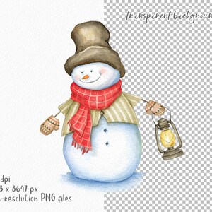 Watercolor Snowman Clipart Christmas Clipart Snowman With Red Scarf ...