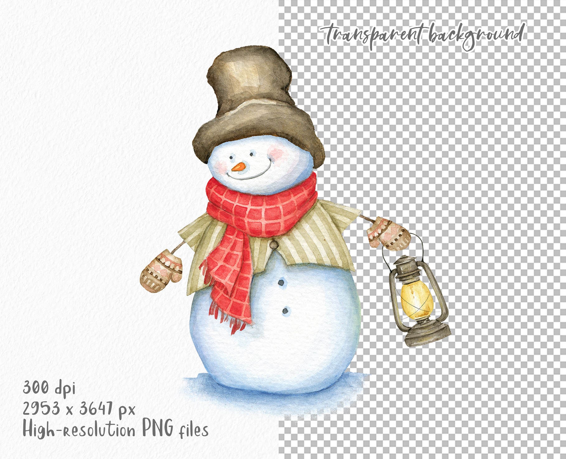Watercolor Snowman Clipart Christmas Clipart Snowman With Red - Etsy