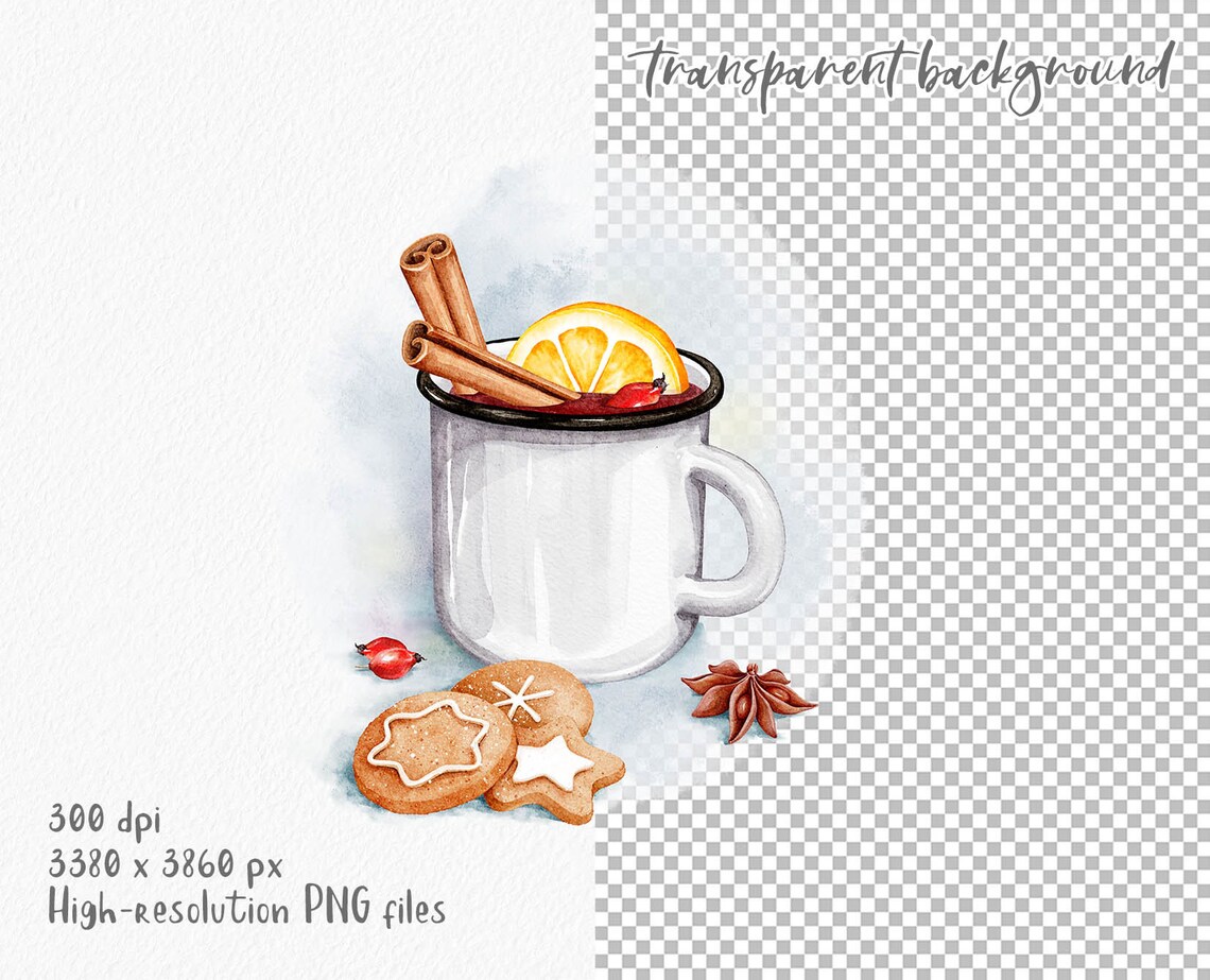 Christmas Mug Clipart. Watercolor Mulled Wine Clipart. Gingerbread ...