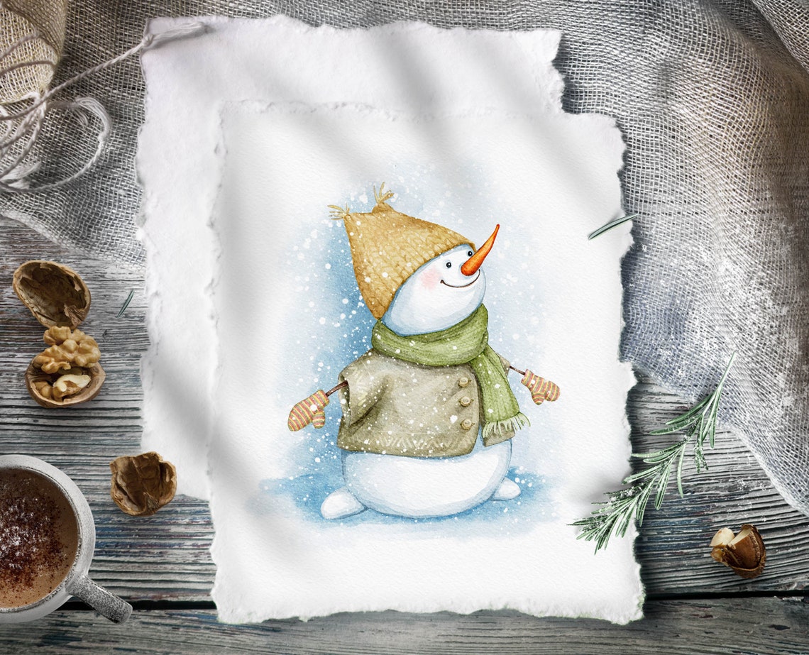 Watercolor Snowman Clipart Christmas Clipart Xmas Winter - Etsy
