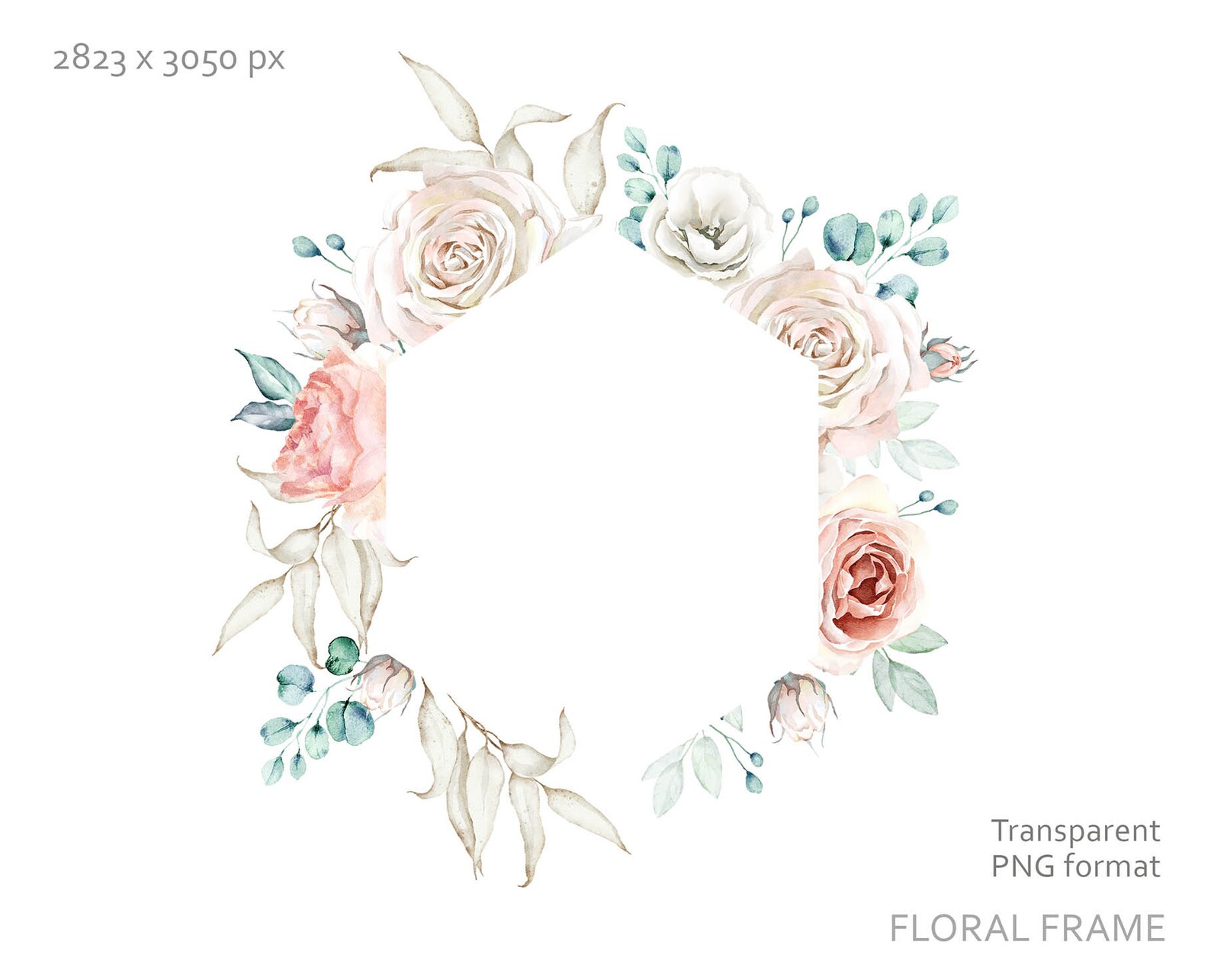 Floral Frame Clipart Watercolor Flowers Frame Pale Pink Rose - Etsy