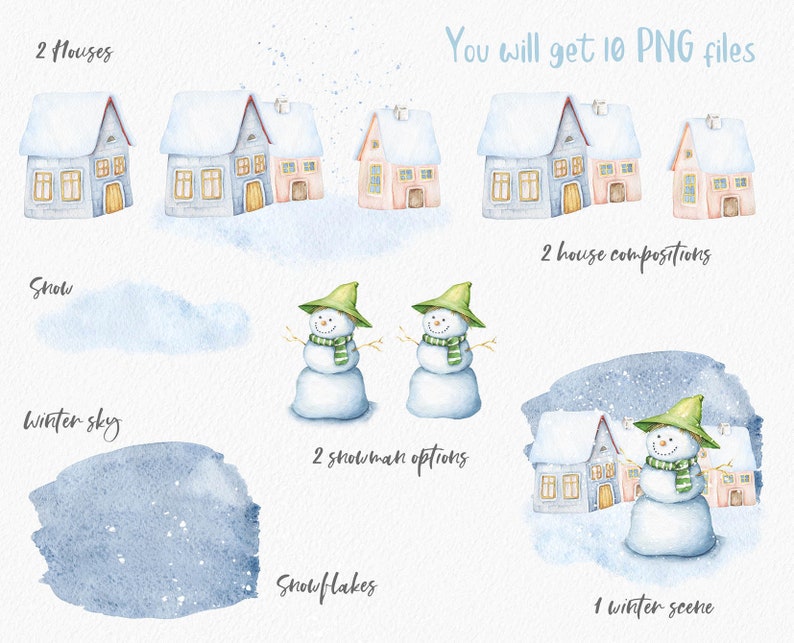 Christmas Clipart. Watercolor Snowman Clipart. Winter Scene ...