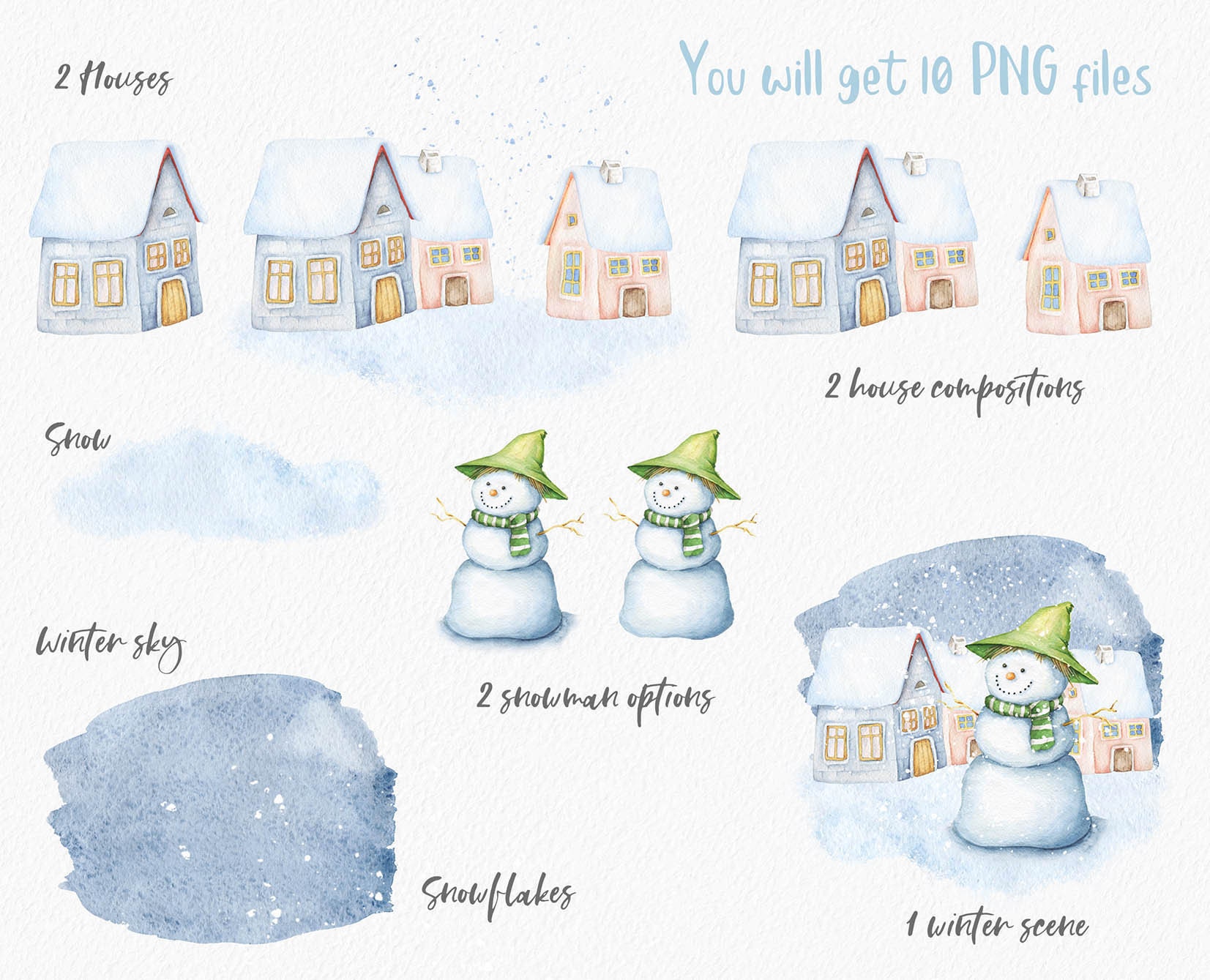 Christmas Clipart. Watercolor Snowman Clipart. Winter Scene ...