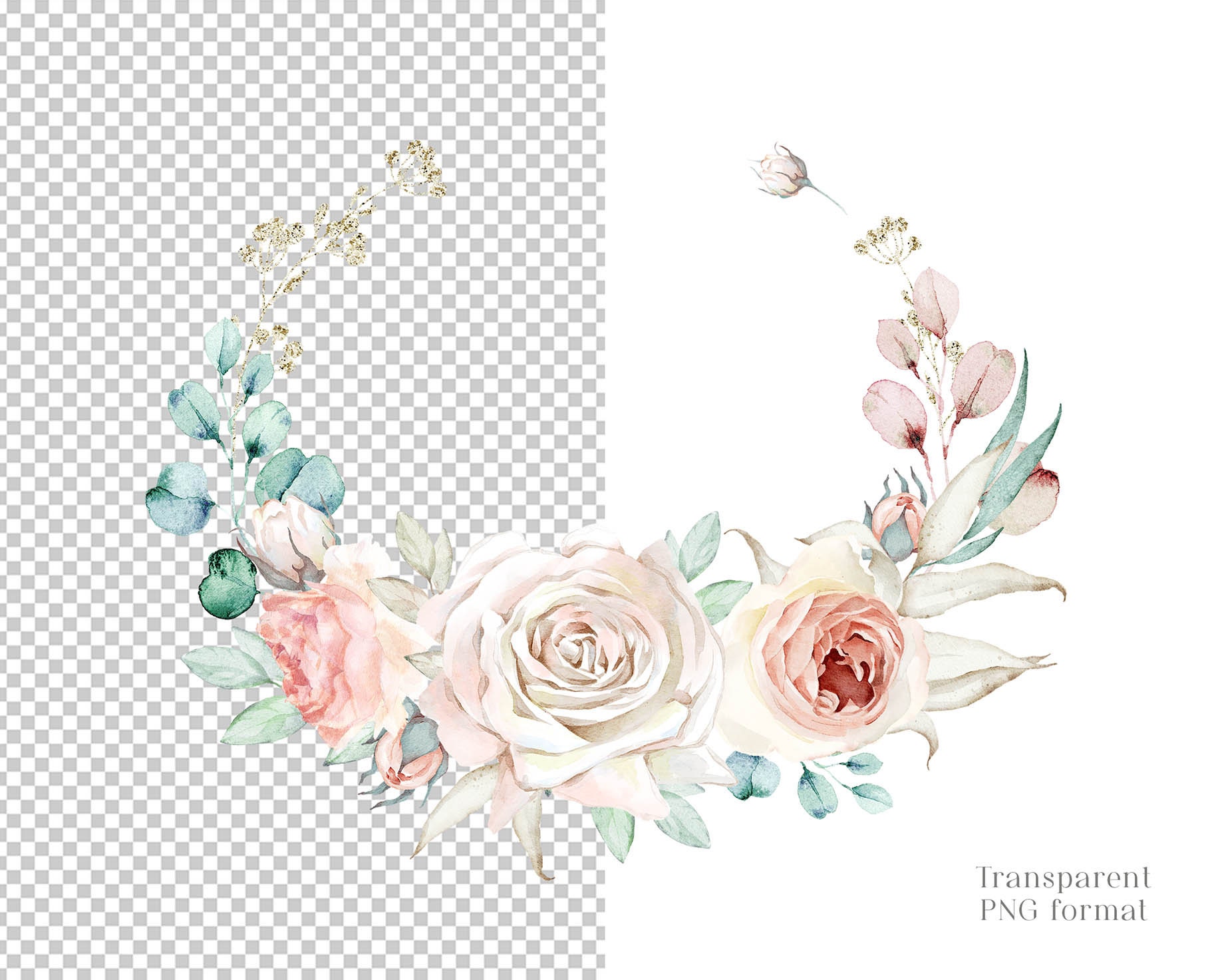 Roses Clipart Watercolor Bohemian Flowers Wreath Floral Frame - Etsy