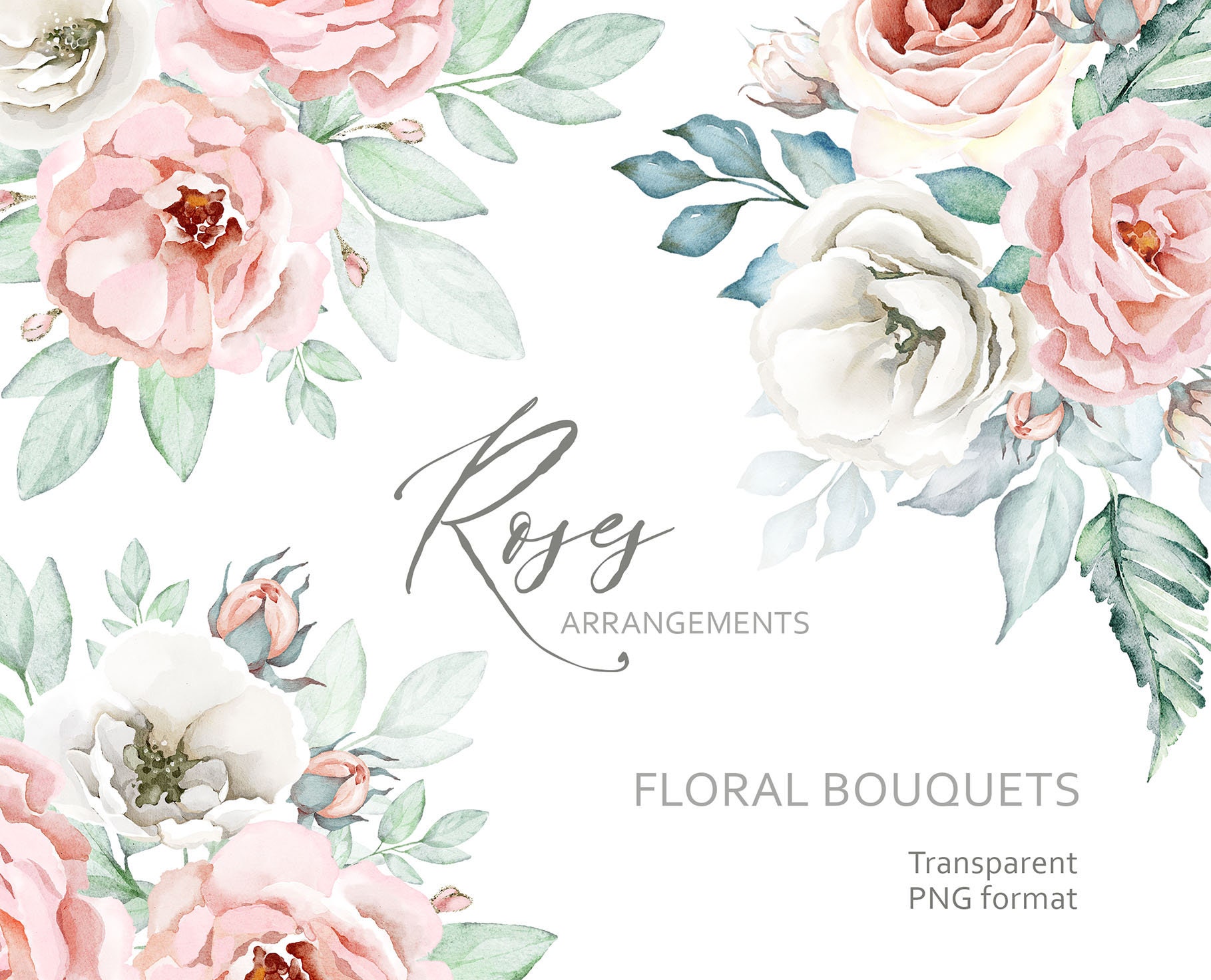 Watercolor Roses Clipart Floral Clipart Roses Bouquets Bohemian Rose ...