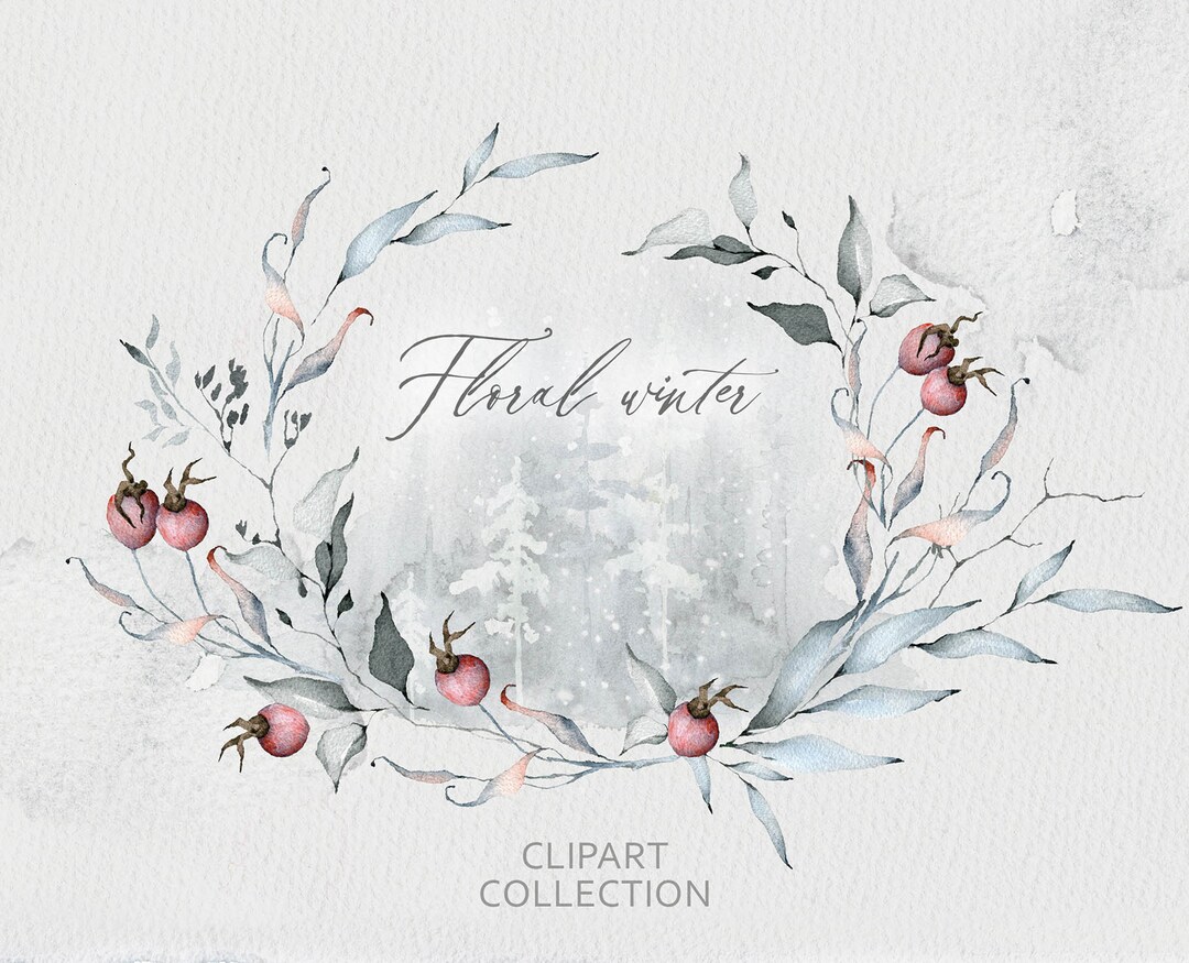 Watercolor Christmas Clipart - Floral Wreath With Rosehip Berries and ...