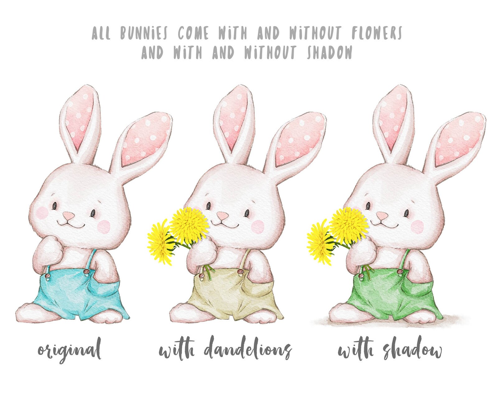 Bunny Clipart Cute Baby Bunny Illustration Flowers Easter - Etsy