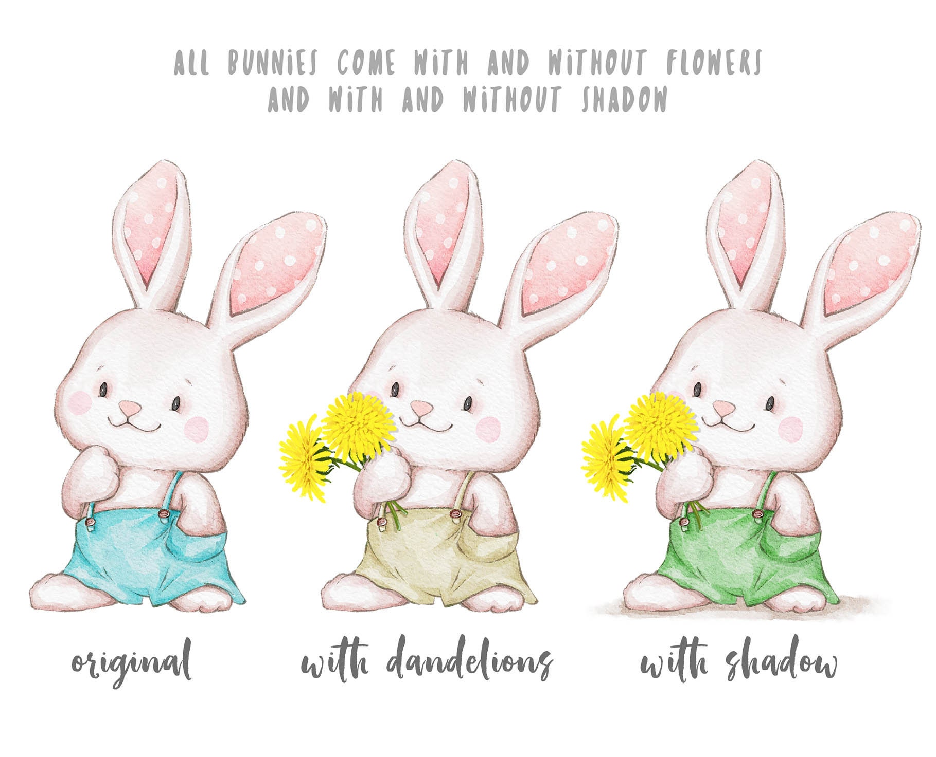 Bunny Clipart Cute Baby Bunny Illustration Flowers Easter - Etsy