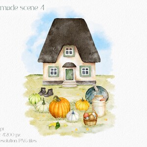 Watercolor Autumn Farm Scene Clipart. Autumn Harvest. Farmhouse ...