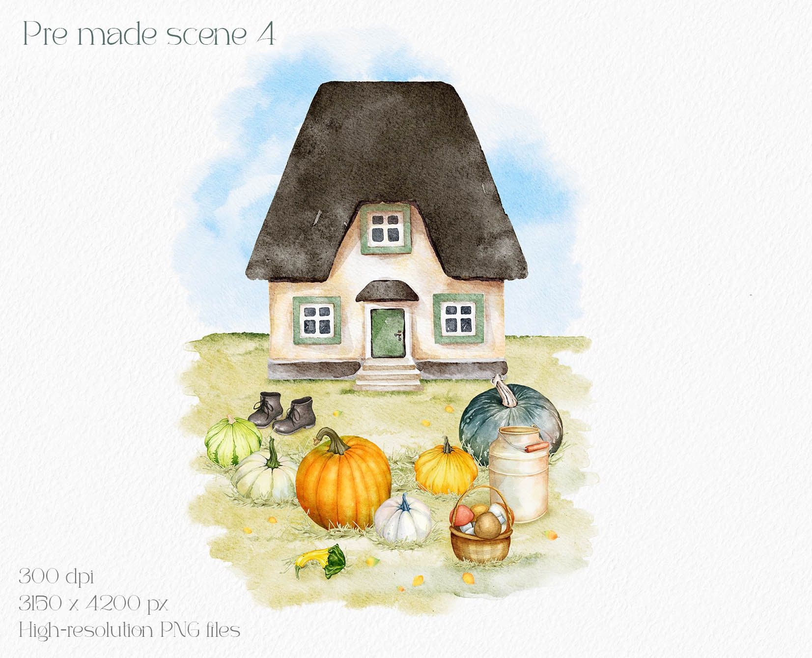Watercolor Autumn Farm Scene Clipart. Autumn Harvest. - Etsy