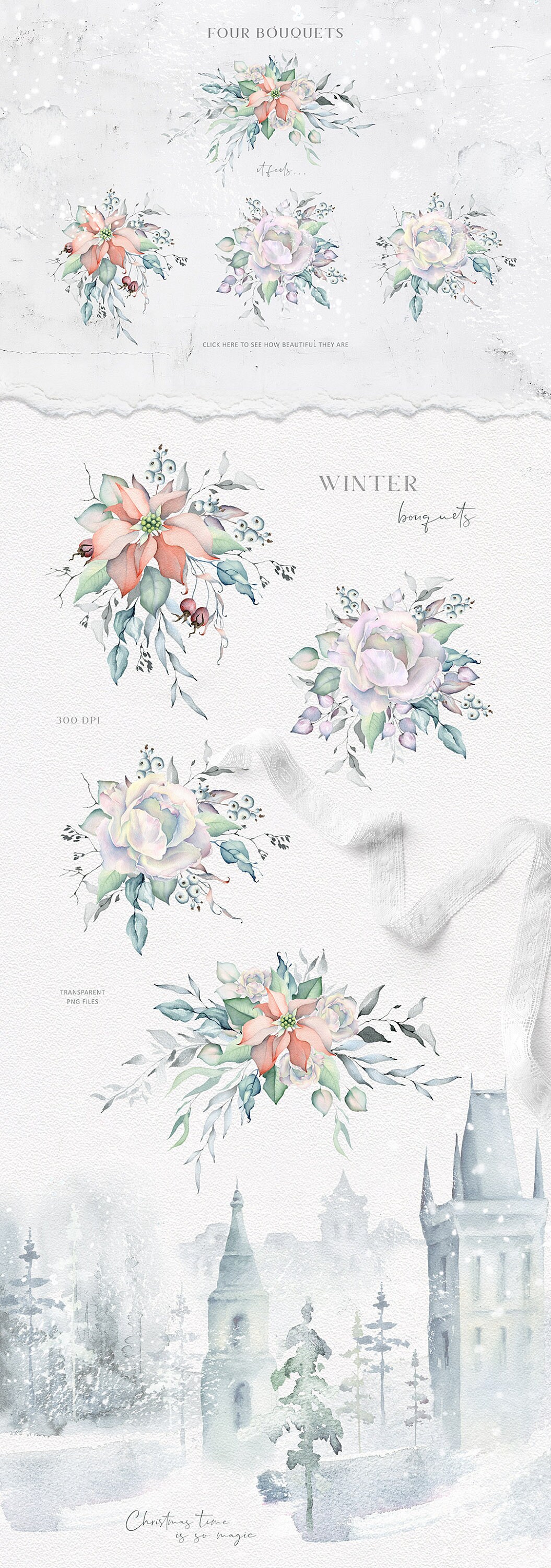 Christmas Clipart Collection. Christmas Graphics, Poinsettia, Deers ...