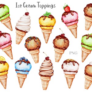 Watercolor Ice Cream Clipart. Summer Sweets Clipart. Waffle Cone ...