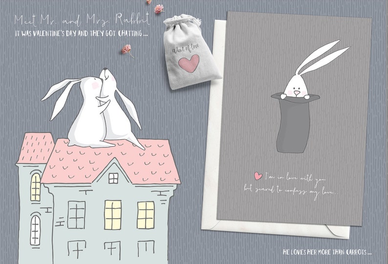 Cute Bunny Clipart Set. Easter Rabbit. Valentines Day Clipart. Seamless ...