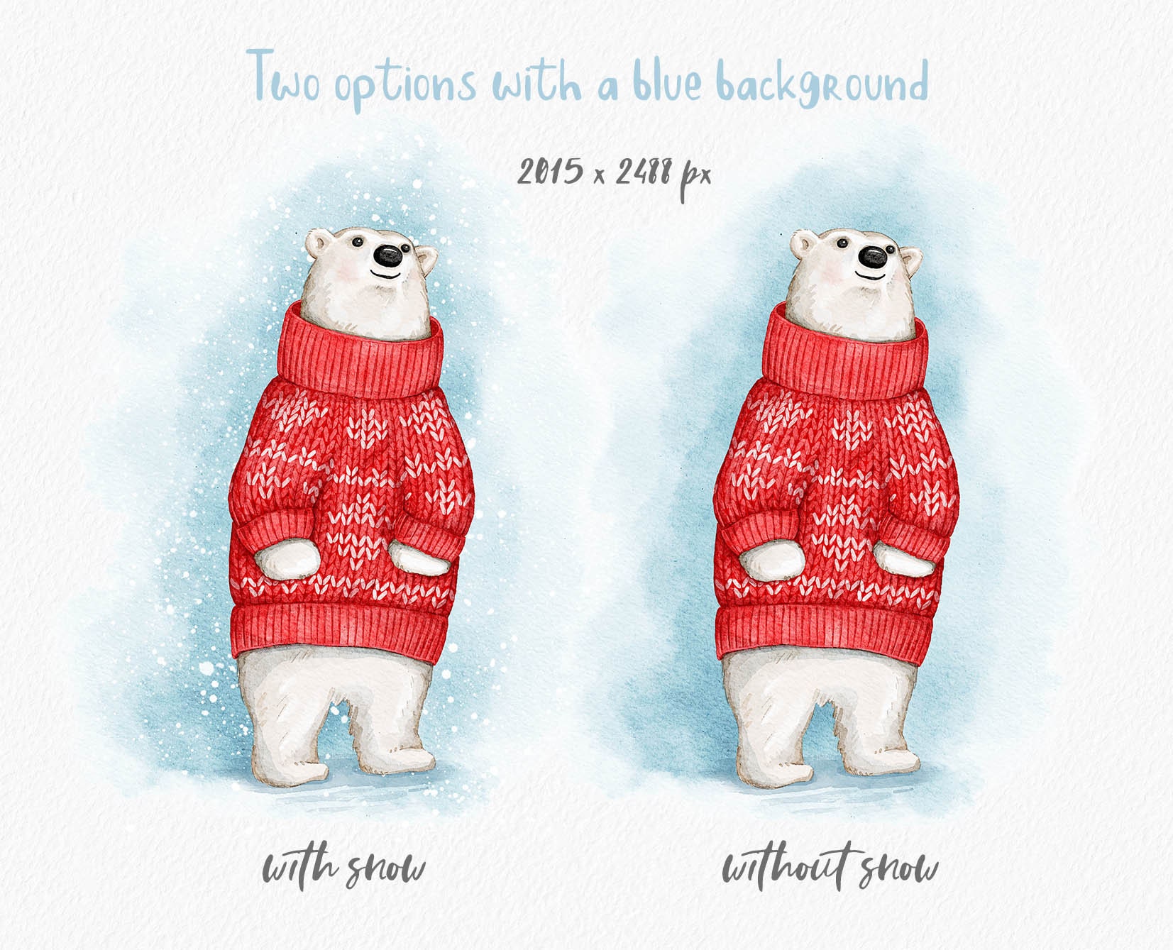 Polar Bear Clipart. Watercolor Polar Bear in a Christmas - Etsy