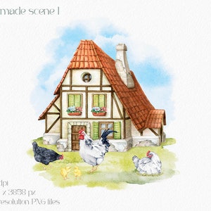 Watercolor Rustic Farmhouse Clipart. Cozy Farm House. Farm Cottage ...