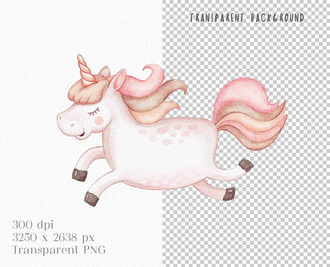 Cute Unicorn Watercolor Clipart. Magic Unicorn Graphics. Castle, Hot ...