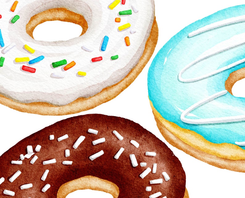 Watercolor Donuts Clipart. Sprinkle Pink Blue Caramel and - Etsy