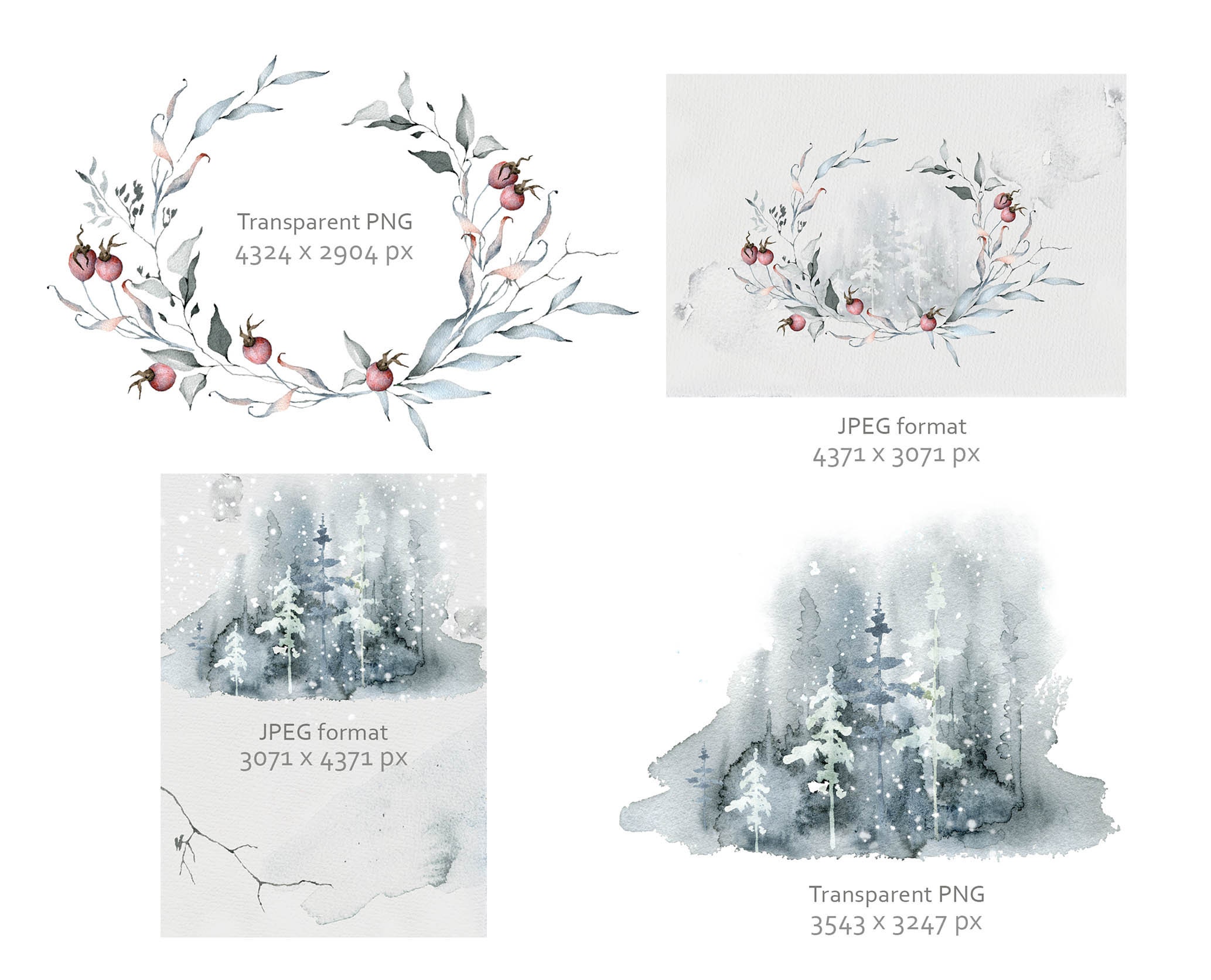 Watercolor Christmas Clipart - Floral Wreath With Rosehip Berries and ...