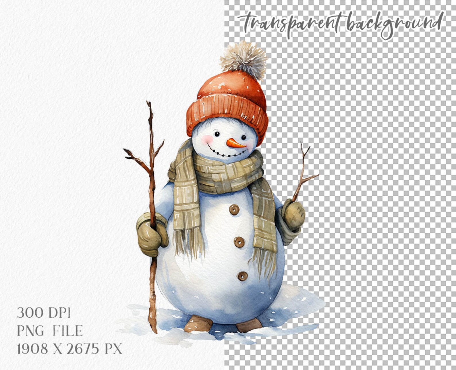 Watercolor Snowman Clipart. Christmas Clipart. Xmas Winter Illustration ...
