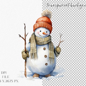 Watercolor Snowman Clipart. Christmas Clipart. Xmas Winter Illustration ...