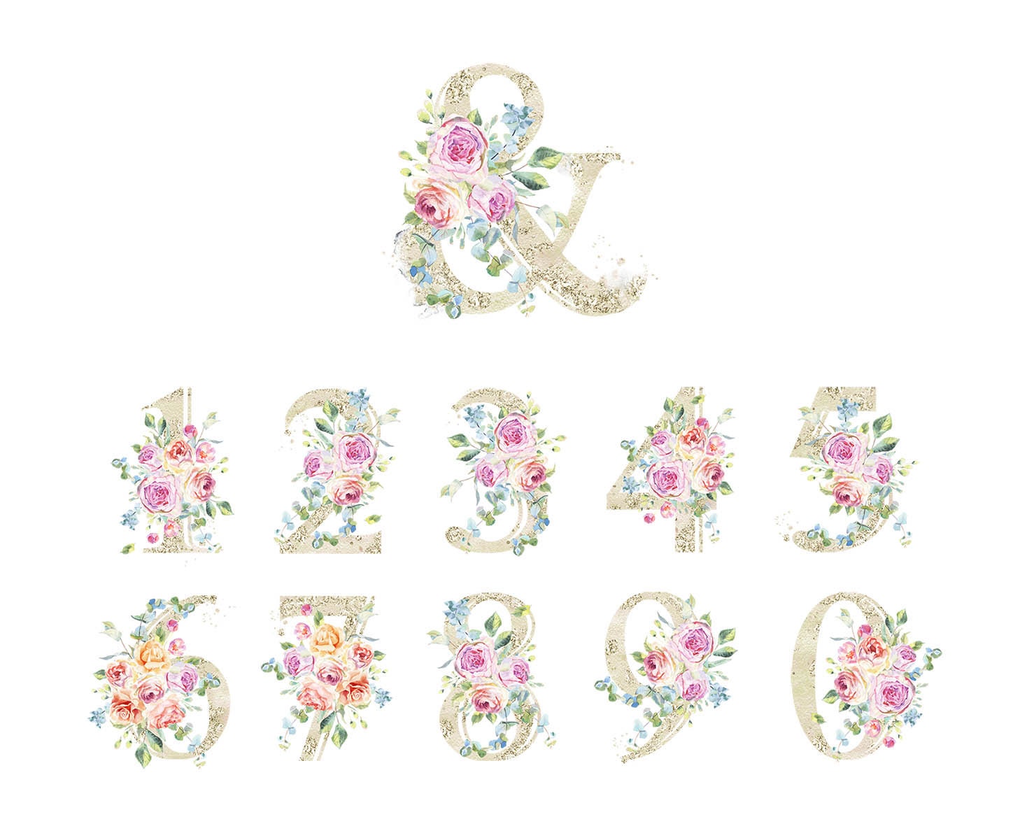 Floral Alphabet Clipart With Watercolor Roses. 26 Gold - Etsy