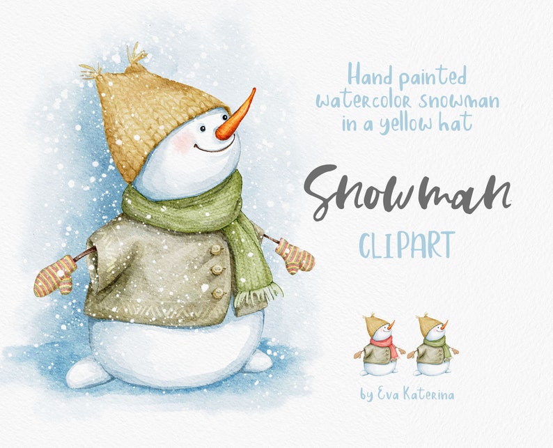 Watercolor Snowman Clipart Christmas Clipart Xmas Winter - Etsy