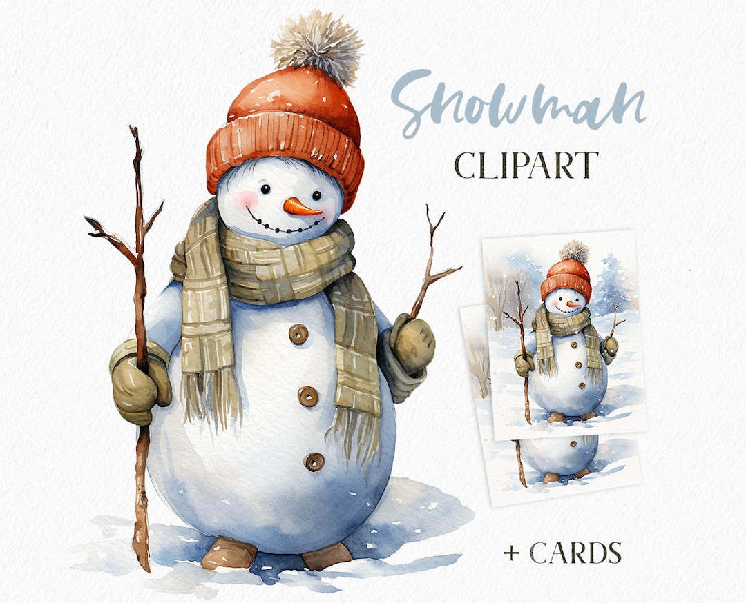 Watercolor Snowman Clipart. Christmas Clipart. Xmas Winter Illustration ...