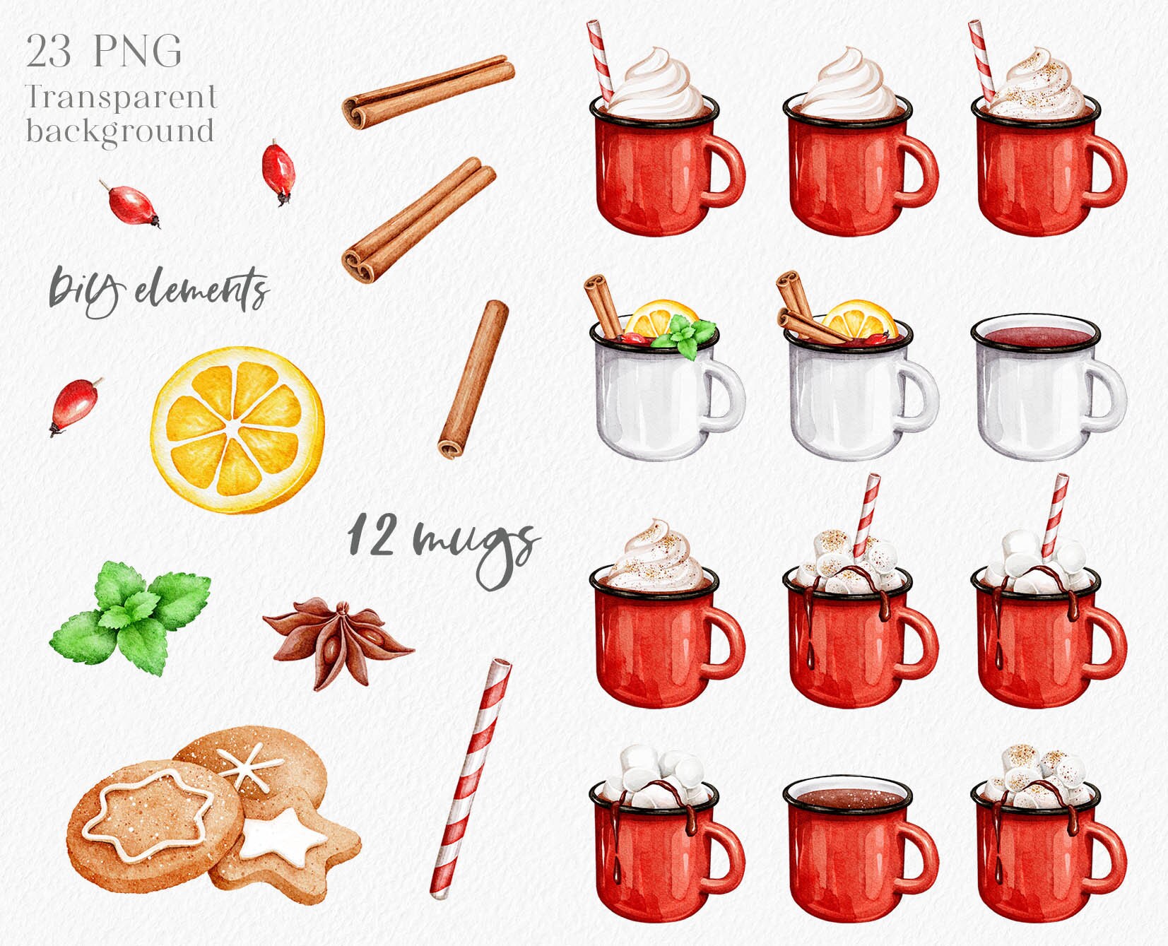 Christmas Clipart. Christmas Mugs Clipart. Winter Drink and Food ...