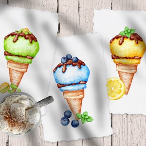 Watercolor Ice Cream Clipart. Summer Sweets Clipart. Waffle Cone ...