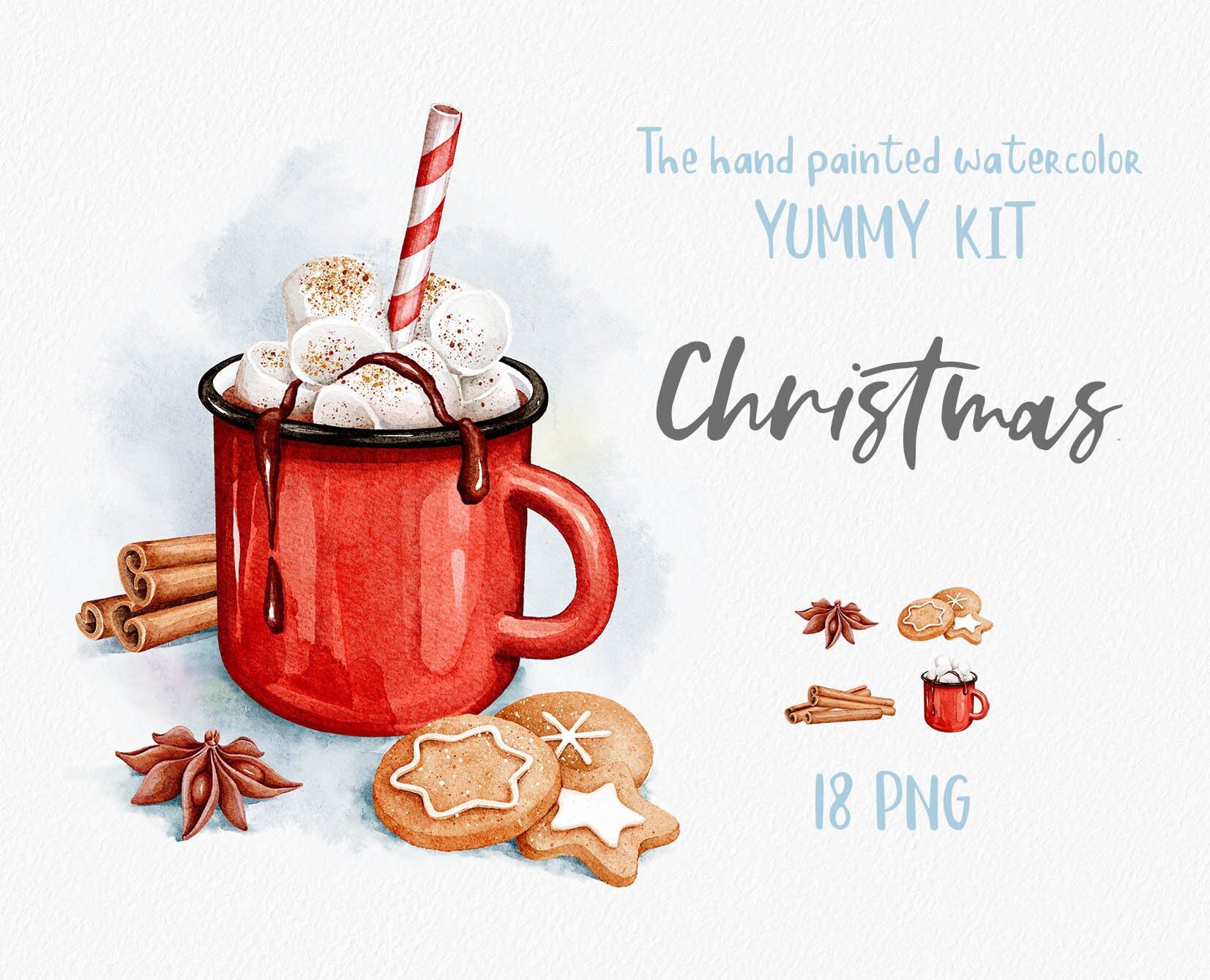 Hot Chocolate Red Mug Clipart. Watercolor Christmas Clipart ...