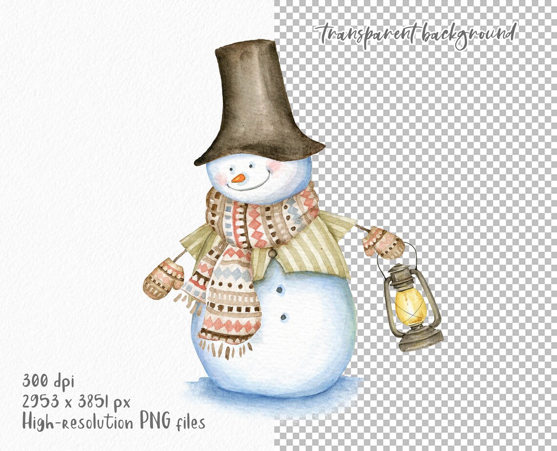 Watercolor Snowman Clipart Christmas Clipart Xmas Winter - Etsy