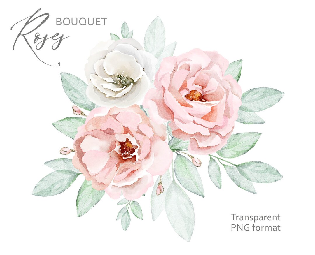 Boho Roses Clipart Watercolor Rose Bohemian Flower Floral Bouquet Pale ...