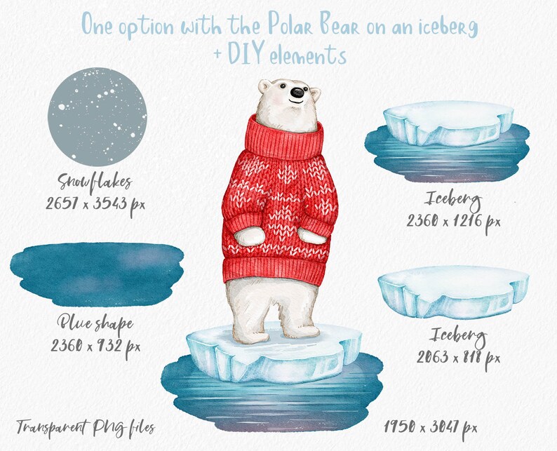Polar Bear Clipart. Watercolor Polar Bear in a Christmas - Etsy