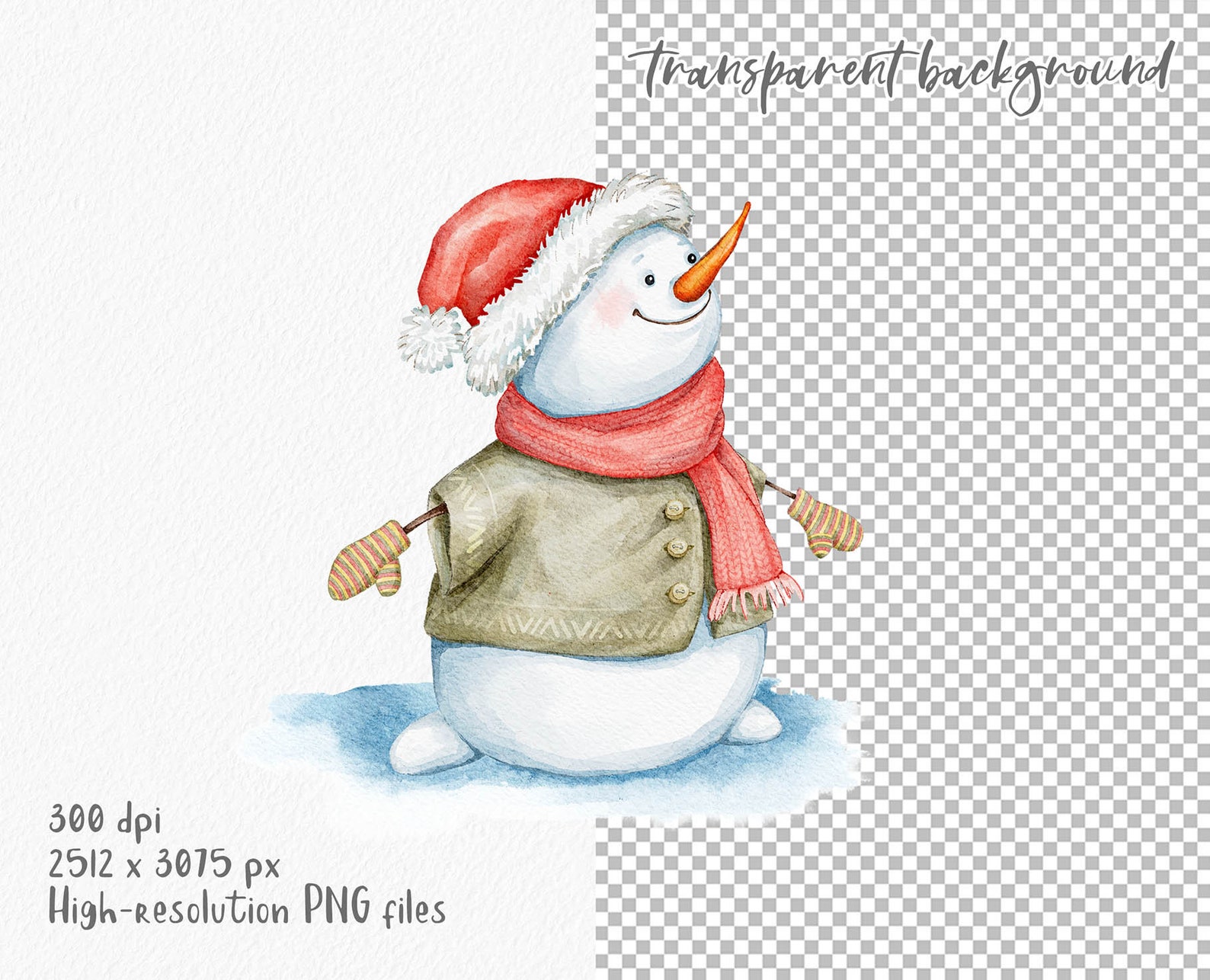Watercolor Snowman Clipart Christmas Clipart Xmas Winter - Etsy
