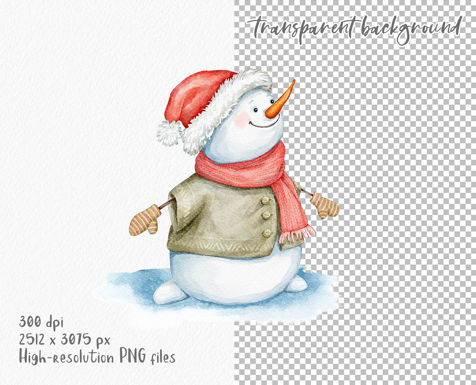 Watercolor Snowman Clipart Christmas Clipart Xmas Winter - Etsy