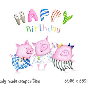 Little Pigs Clipart. Watercolor Piglets Clipart. Birthday Party Clipart ...