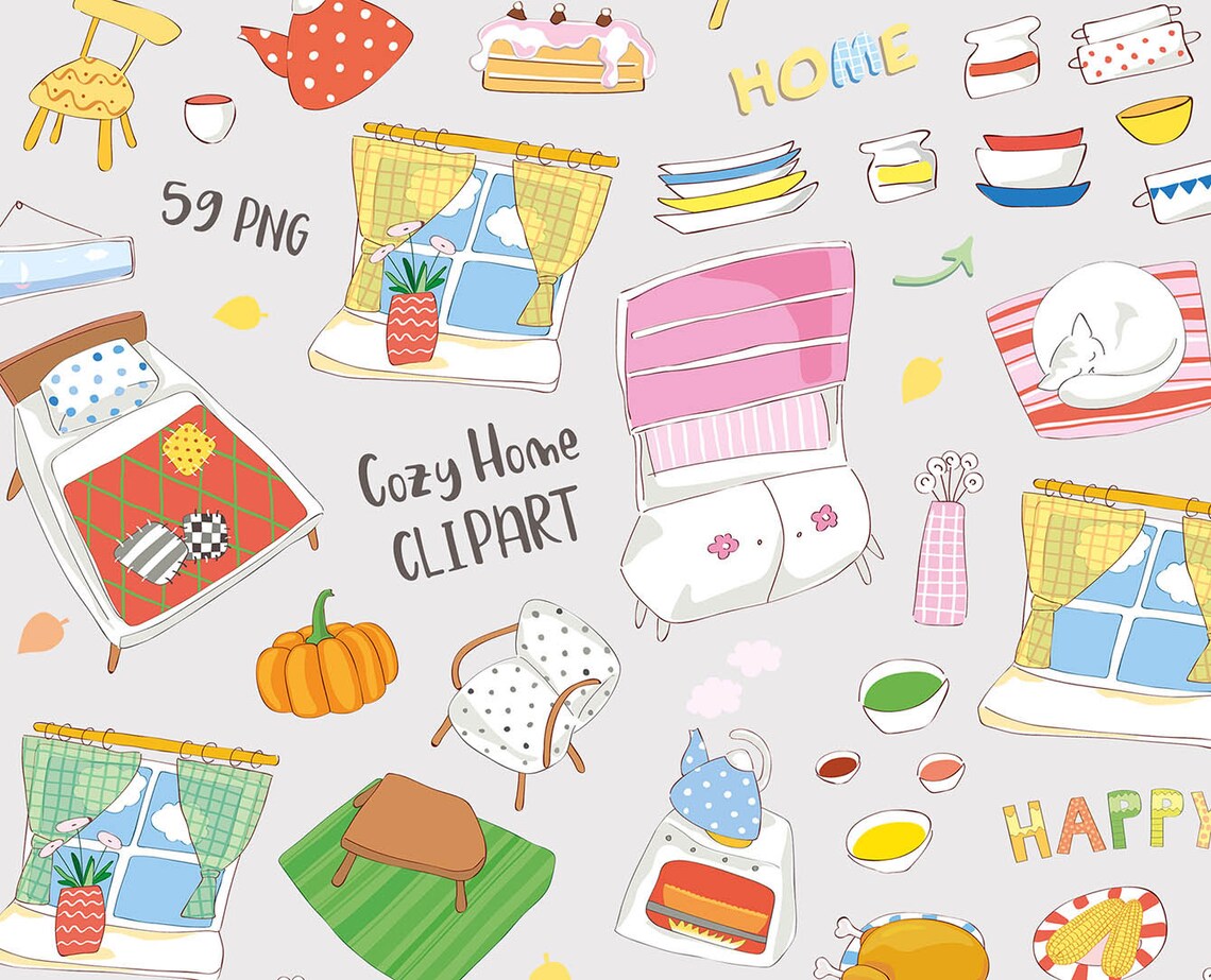 Cozy Home Clipart. 59 Interior Clipart. Furniture and Decor Clipart ...