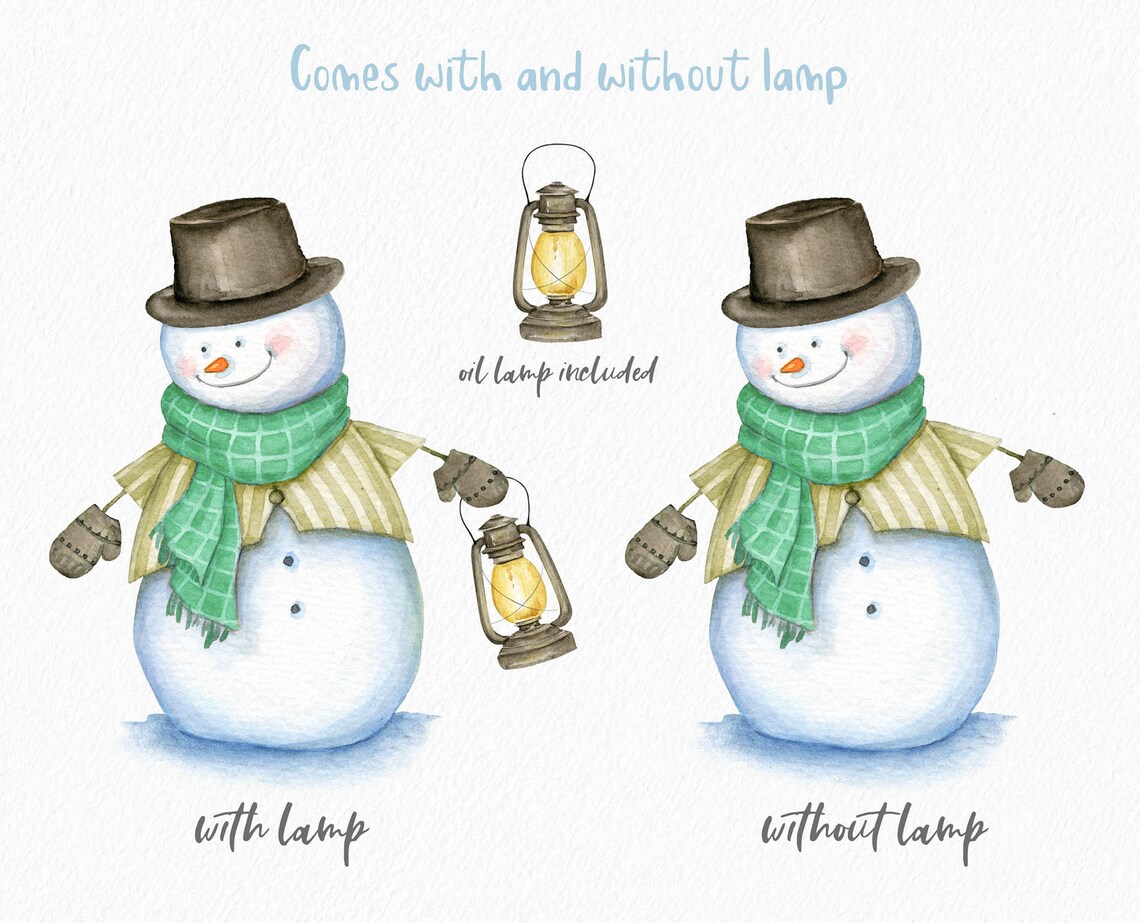 Watercolor Snowman Clipart Christmas Clipart Snowman With - Etsy