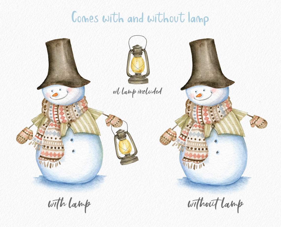 Watercolor Snowman Clipart Christmas Clipart Xmas Winter - Etsy