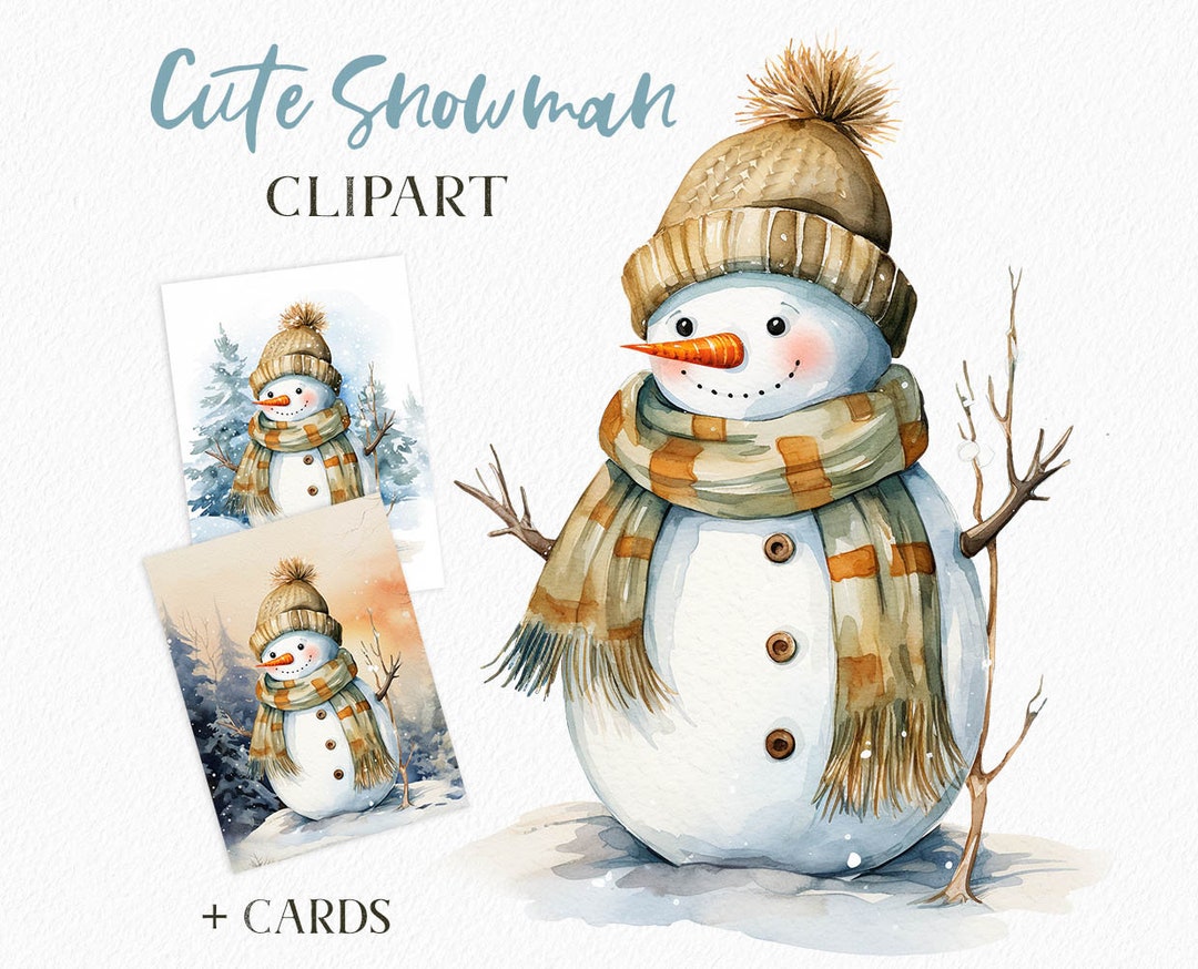 Watercolor Snowman Clipart. Christmas Clipart. Xmas Winter Illustration ...
