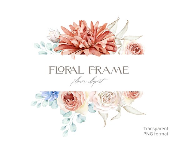 Floral Frame Clipart Watercolor Flowers Frame Pale Pink Rose - Etsy