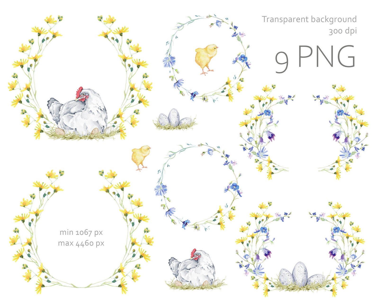 Wild Flower Wreath Clipart Easter Clip Art Watercolor Floral - Etsy