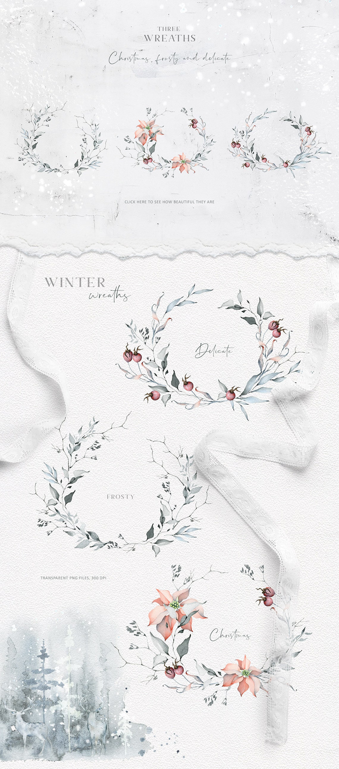 Christmas Clipart Collection. Christmas Graphics, Poinsettia, Deers ...